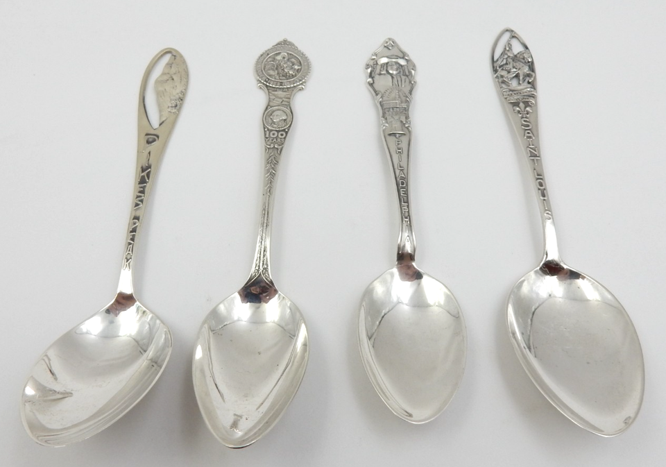VINTAGE SET OF 4 STERLING SILVER SOUVENIR SPOONS, 78.7 GRAMS SCRAP | eBay