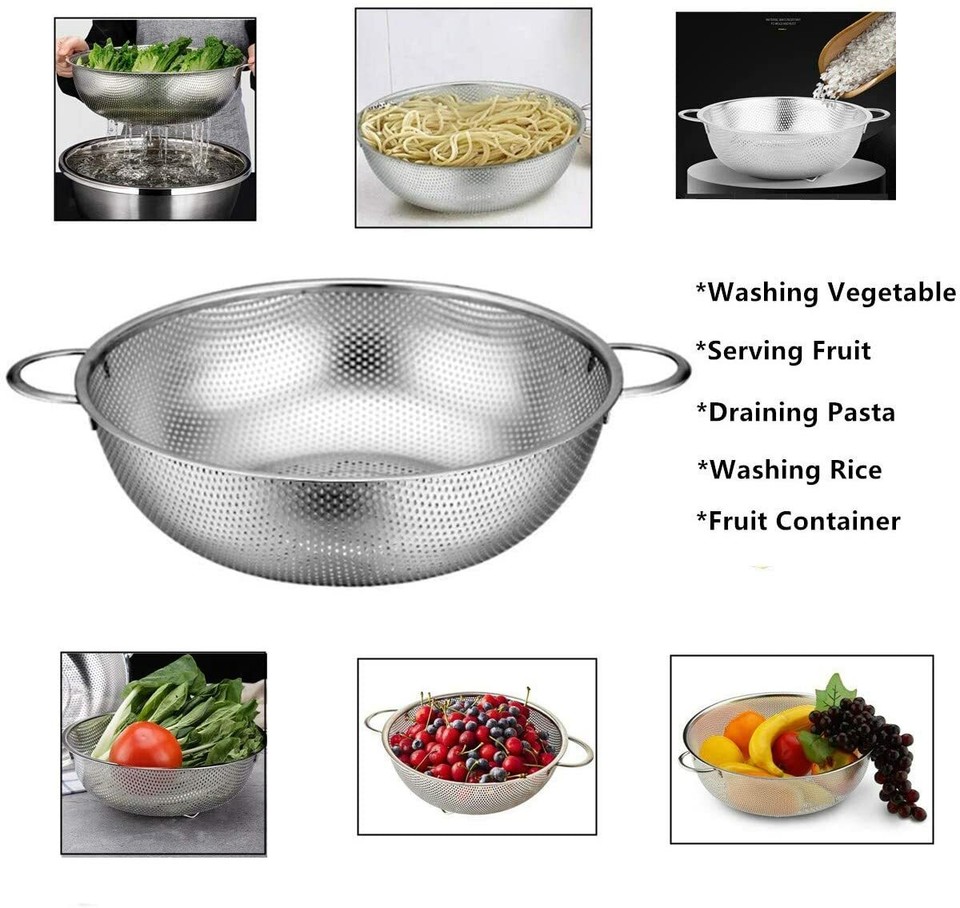 2 Piece Stainless Steel Mesh Micro-Perforated Strainer Colander Set (3/ ...