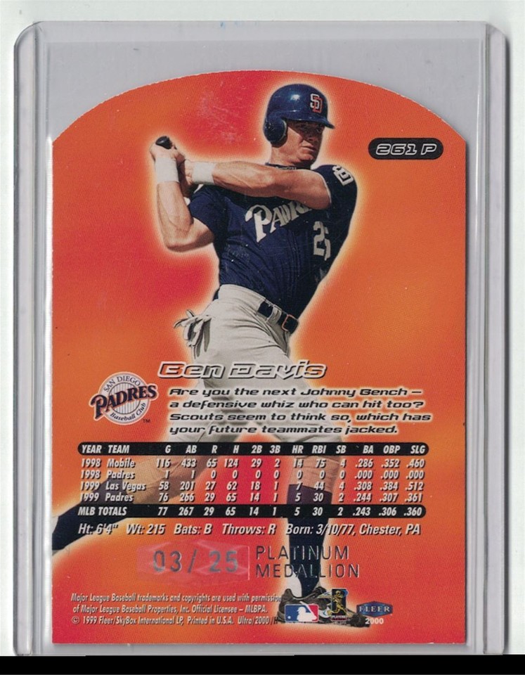 2000 Fleer Ultra Platinum Medallion Ben Davis 03/25 San Diego Padres ...