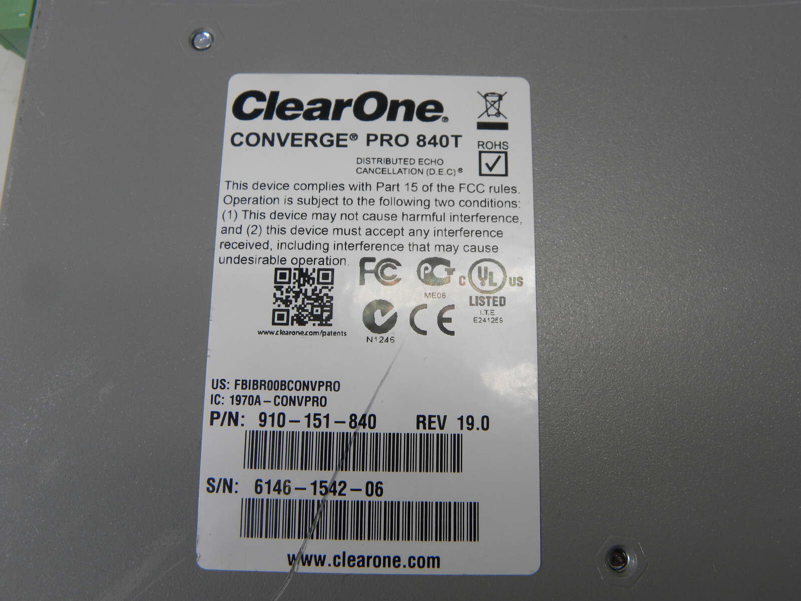 ClearOne Converge Pro 840T Digital Matrix Conference Mixer 910-151-840 ...