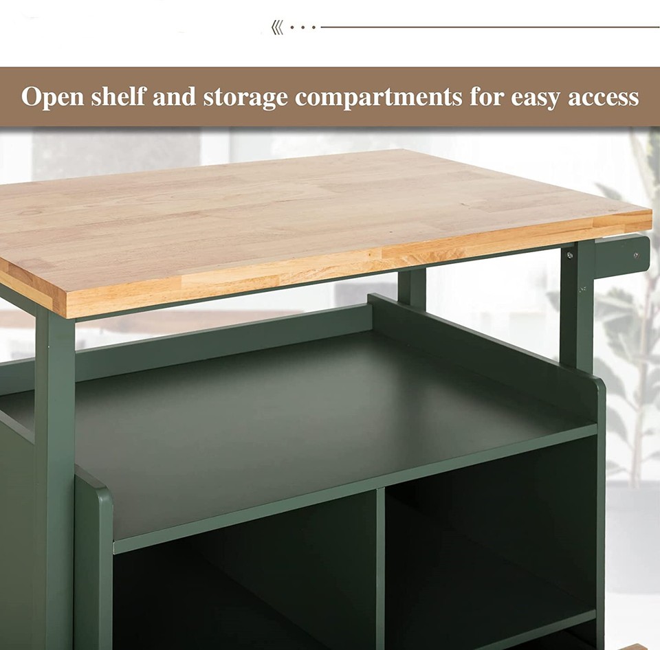 Kitchen Island Cart Rolling Wheels Buffet Storage Cabinet Trolley w ...