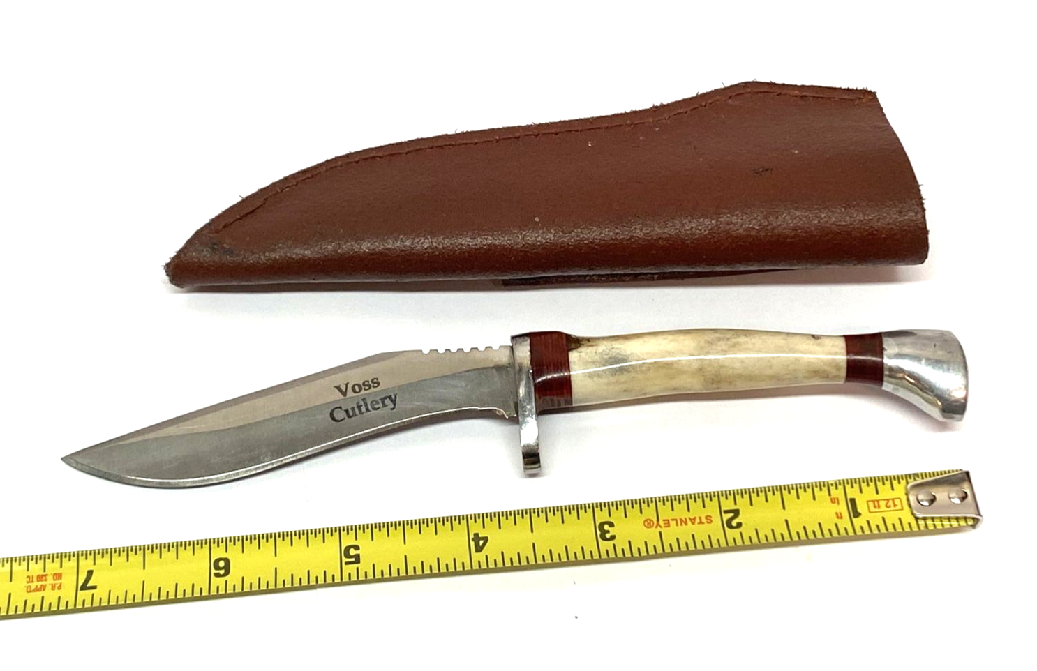 VOSS CUTLERY 3.5-inch Fixed Blade Stag Handle Knife with Leather Case ...