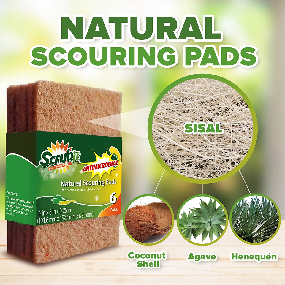 SCRUBIT Natural Scouring Pads (12 Pack) - Eco Friendly Scrubbing Pads ...