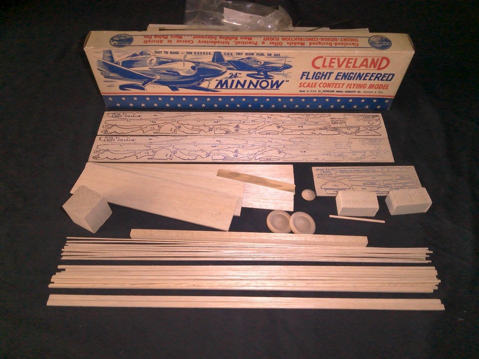 Vintage Cleveland Model Minnow Wood Flying Model Kit Airplane WS 24 ...