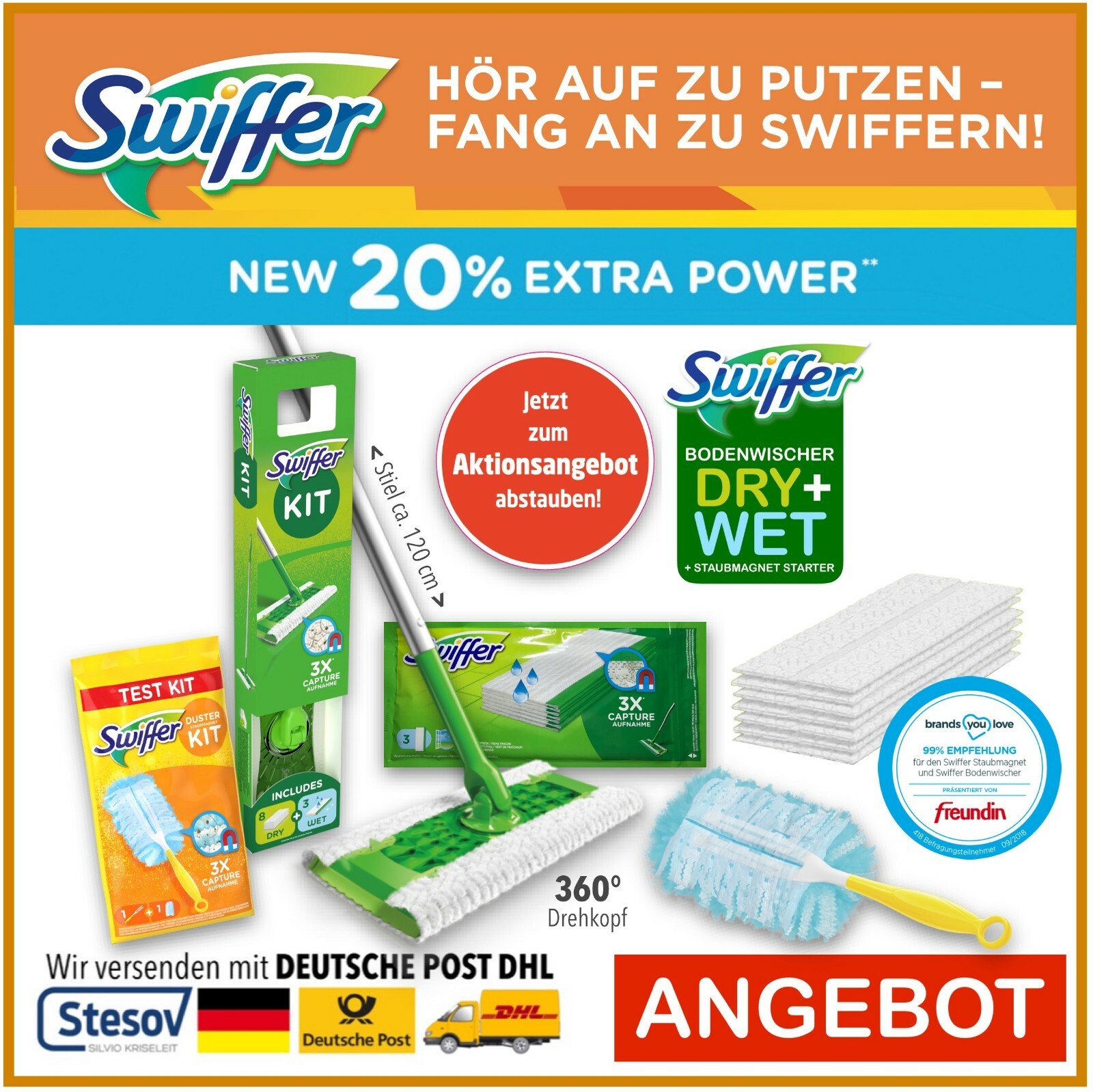 Swiffer-Set Bodenwischer + Trockene Tücher + Feuchte Tücher ...
