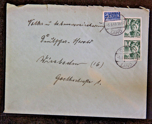 Frz. Zone Rh-Pf MiNr 37 Notopf. MeF Brief Diez (Land) - Wiesbaden 5.3. ...