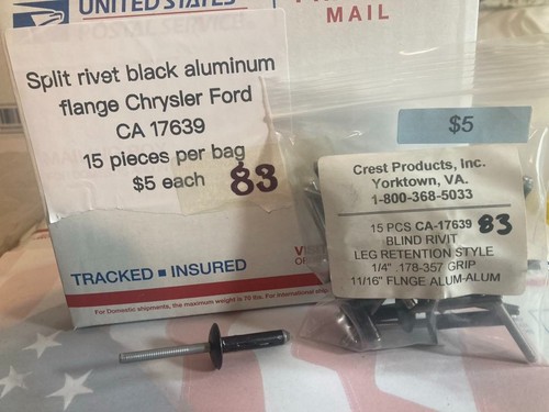 split rivet 1/4"dia, 3/16-3/8grip, 11/16 flange CHRYSLER/FORD (15)pcs ...