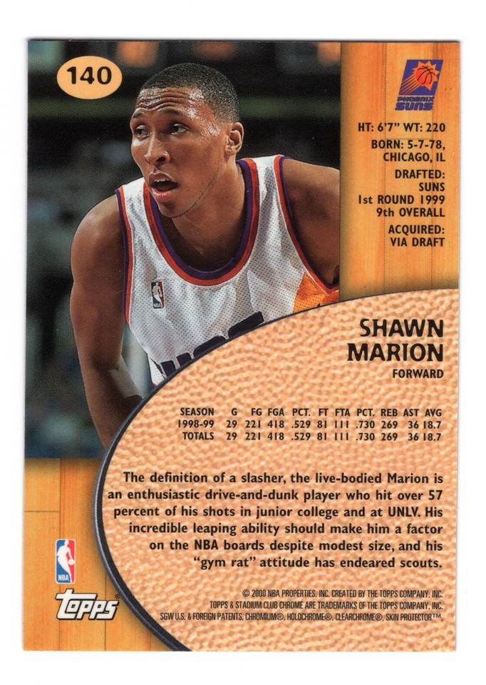 1999-00 STADIUM CLUB CHROME SHAWN MARION CARD #140 **NM-MT** PHOENIX ...