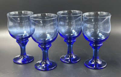 Vintage Libbey Cobalt Blue Clarion Stemmed Water Wine Glasses Set of 4 ...