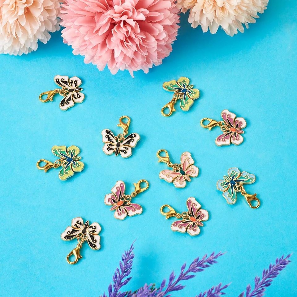 10Pcs Butterfly Charms for Bracelets, Clip-On Charms Butterfly Enamel ...