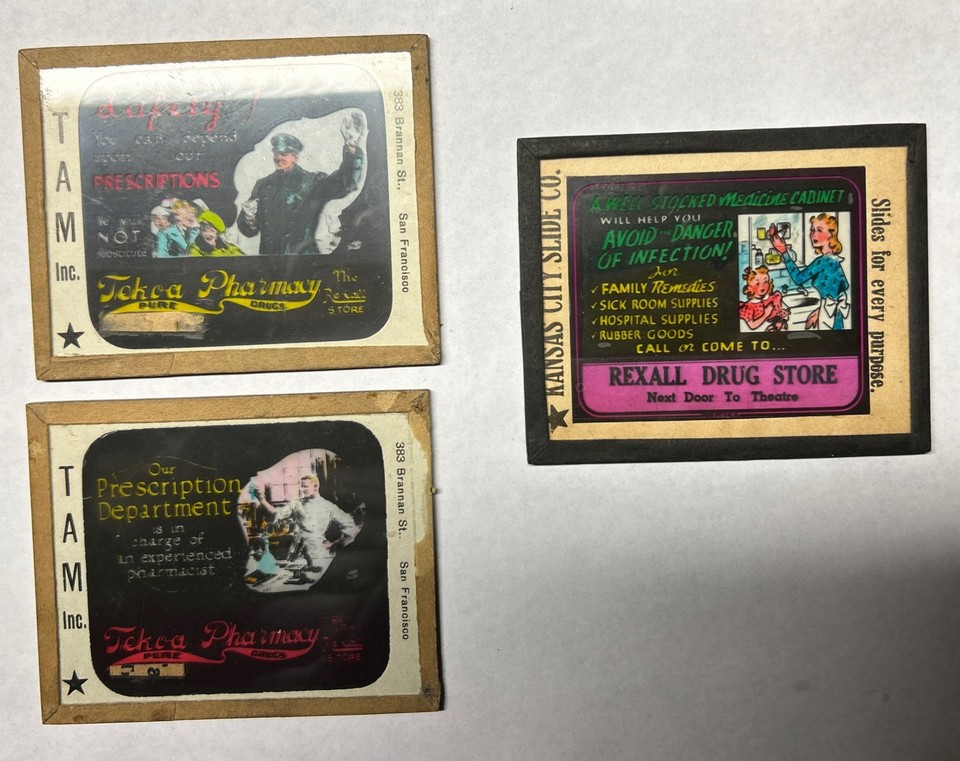 2 Antique Tekoa Pharmacy (Washington) Rexall Drug Store Magic Lantern ...