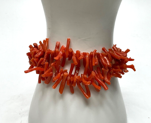 CO6. Vintage 1950's Red Coral Branch Double Strand Beaded Box Bracelet ...