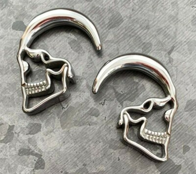 PAIR 316L Surgical Steel Skull Hanging Taper Expanders Plugs Tunnels ...