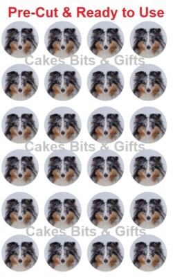 24x BLUE MERLE SHELTIE Edible Wafer Cupcake Toppers PRECUT Ready2Use ...