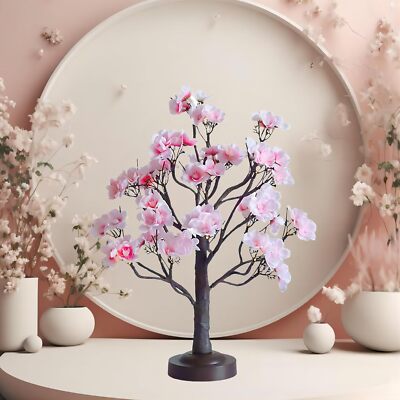 24 LED Pink Cherry Blossom Tree Lamp 18 Inches Artificial Fairy Tree ...