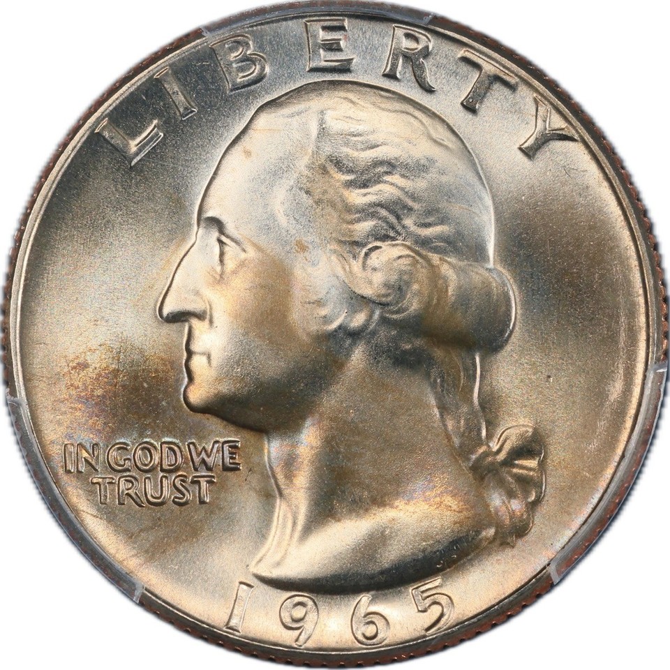 MS67 1965 25C Washington Quarter, PCGS Trueview- Lightly Toned Bright ...