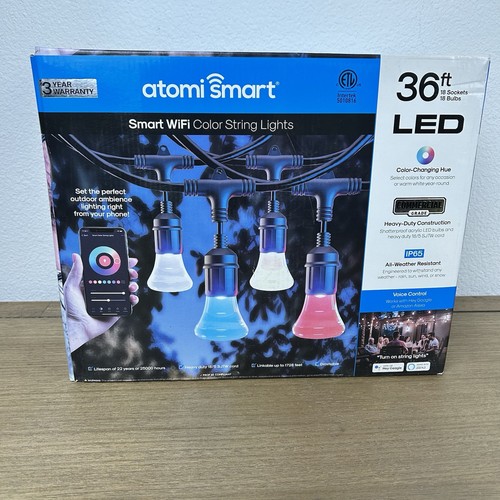 Atomi Smart Wifi Color Changing String Lights 36 ft 18 Bulbs or weather ...