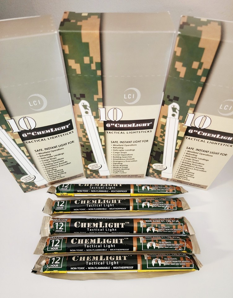 LC Industries ChemLight 6 inch Yellow 5, 10, or 25 Pack Military Glow ...