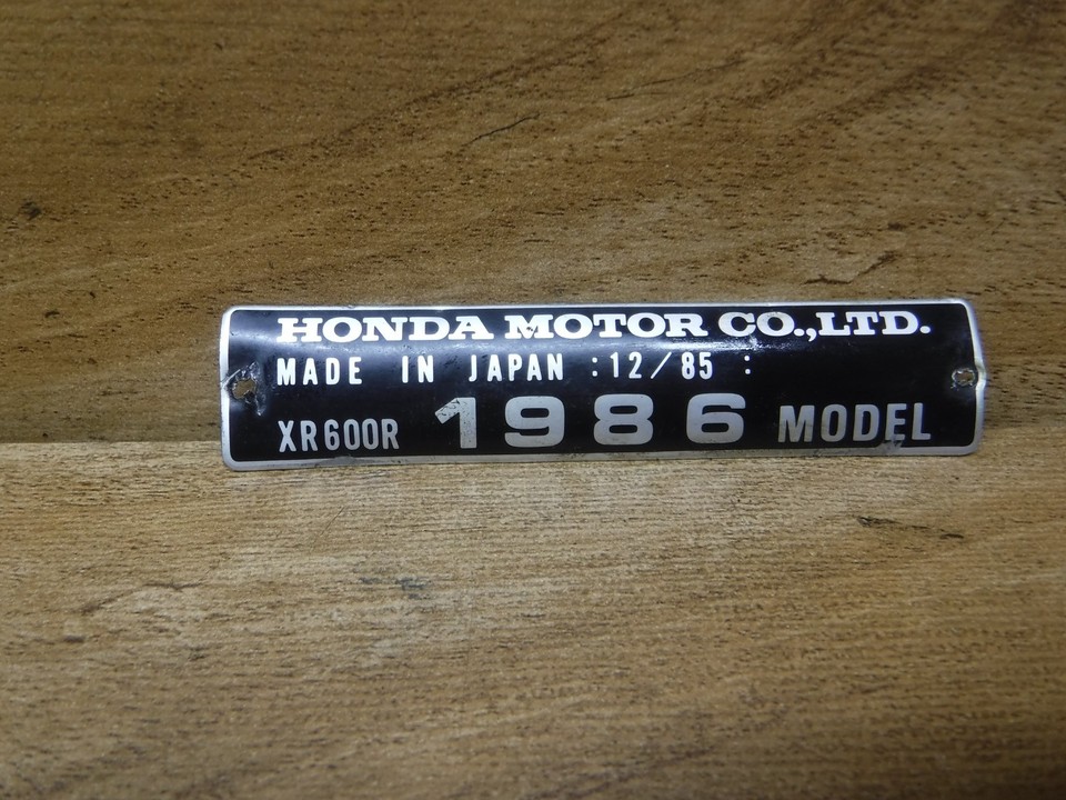 1986 86 Honda XR600R XR 600 R OEM Identification ID Frame Tag Badge ...