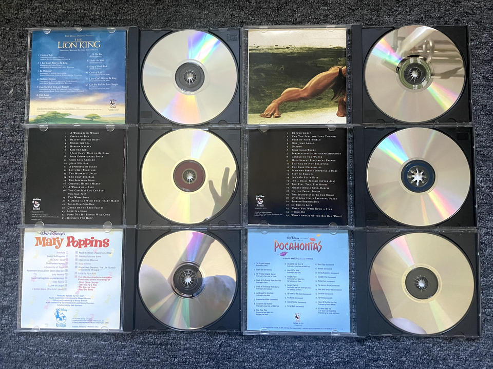 Lot of 6 Walt Disney Movie Soundtrack CDs: Lion King, Tarzan, Mary ...
