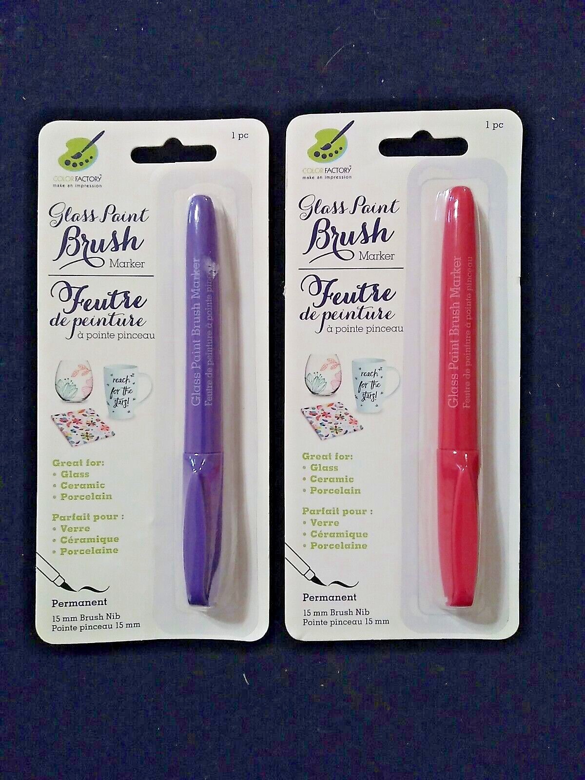 Color Factory Glass Paint Brush Marker Waterbased Permanent Lot of 2 ...