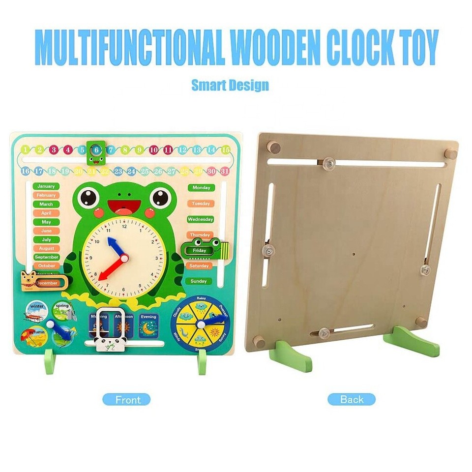 7in1 Wooden Calendar Clock Board Kids Preschool Days Months Season Time ...