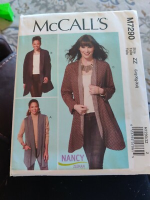 McCall's M7290 Misses Long Vest Jacket Pattern Sizes L XL XXL Plus ...