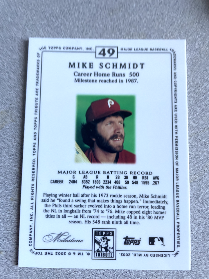 2002 Topps Tribute Mike Schmidt Card #49 Philadelphia Phillies HOF | eBay