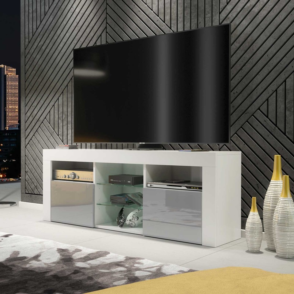TV Unit TV Stand Cabinet Sideboard White Grey Media Storage Display ...