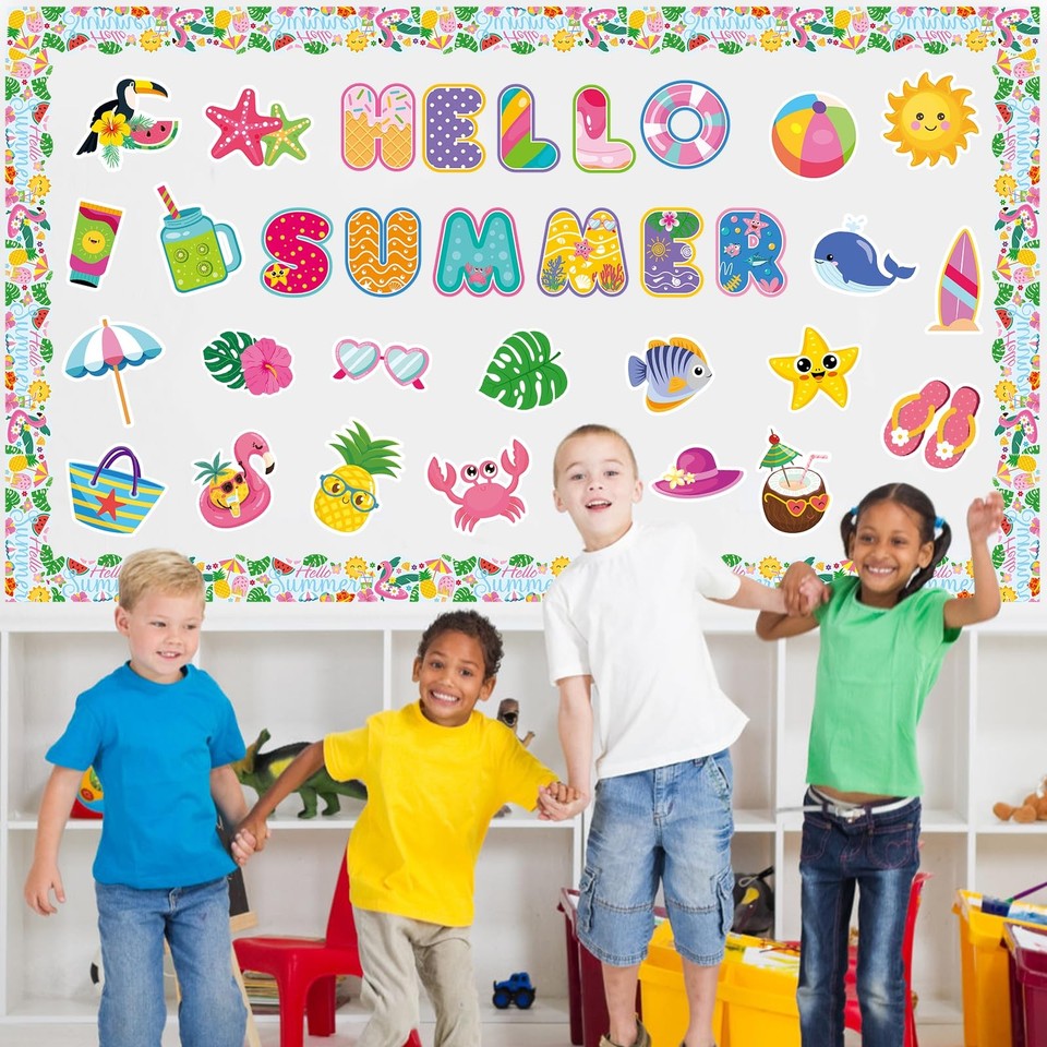 58Pcs Summer Bulletin Board Decorations Set Hello Summer Cutouts ...