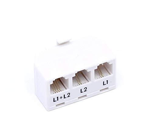 2 Pack White - 2 Line Phone Splitter - 3 Way Telephone Line Splitter ...