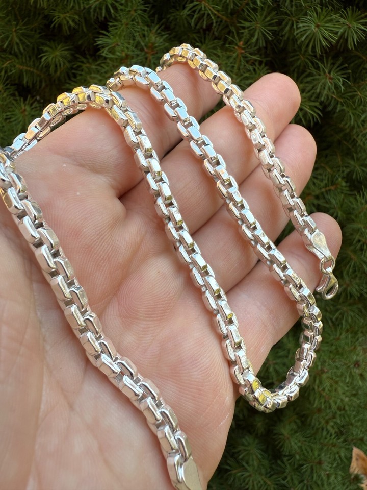 Real 925 Sterling Silver 5mm Men's Puff Box Rolo Hermes Link Chain ...