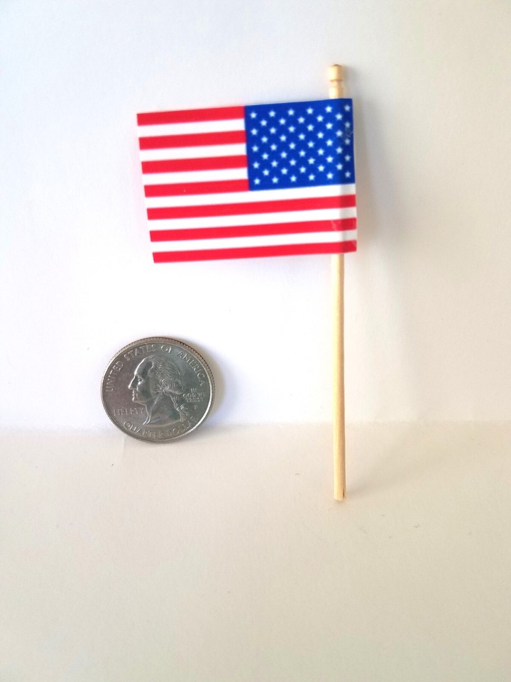 Dollhouse Miniature American Flag MADE IN USA Double Sided 3" Mini ...