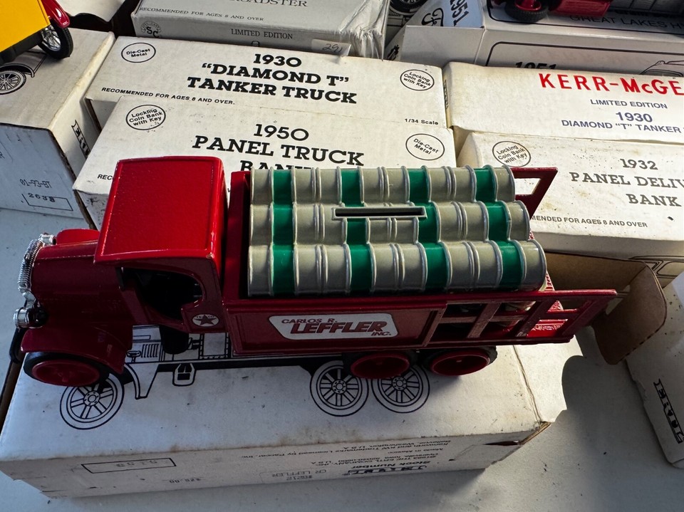 ERTL Diecast Delivery truck bank lot. 12 pieces (11 Ertl, 1 First Gear ...