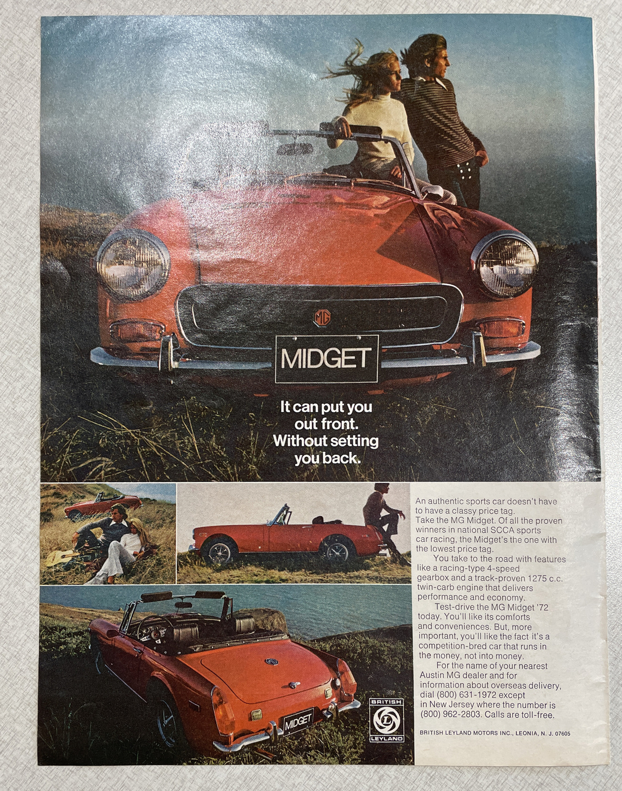 Austin MG Midget Print Ad Orange Convertible Couple Nature Advertising ...