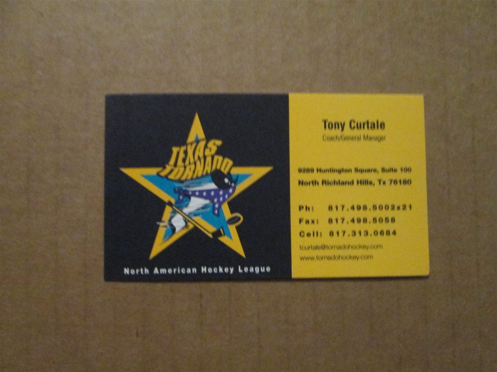 NAHL Texas Tornado Vintage Tony Curtale Coach/GM Team Logo Business ...