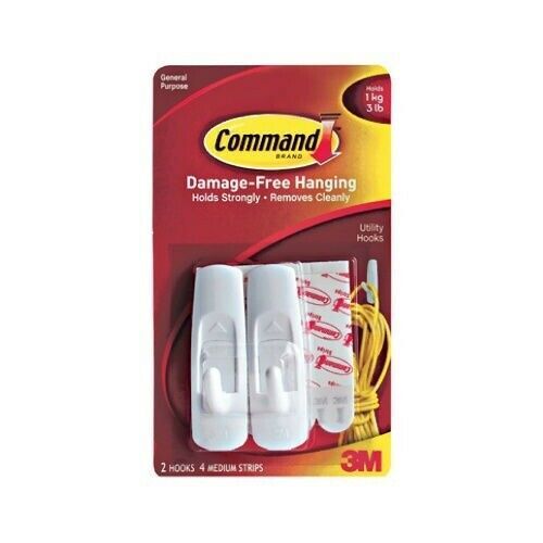 3M Command 17001 Pack of 2 Medium Duty Utility Hooks 51131651418| eBay