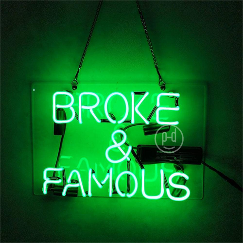 14"x9"BROKE & FAMOUS Neon Sign Light Handmade Real Glass Tube Wall ...