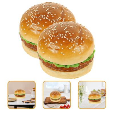 2 Pcs Prop Food Burgers Realistic Fake Hamburger Simulated Model Lovely ...