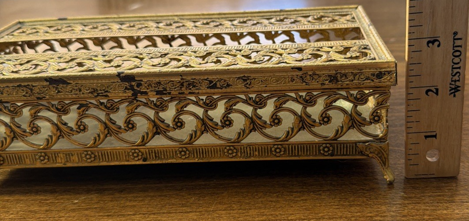 Vintage Gold Tone Tissue Box Holder Floral Design Filigree Holder ...