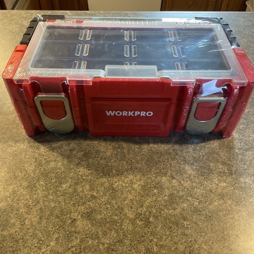 WORKPRO 17” Plastic Tool Box Storage Box W/ Lockable Lid Stainless ...