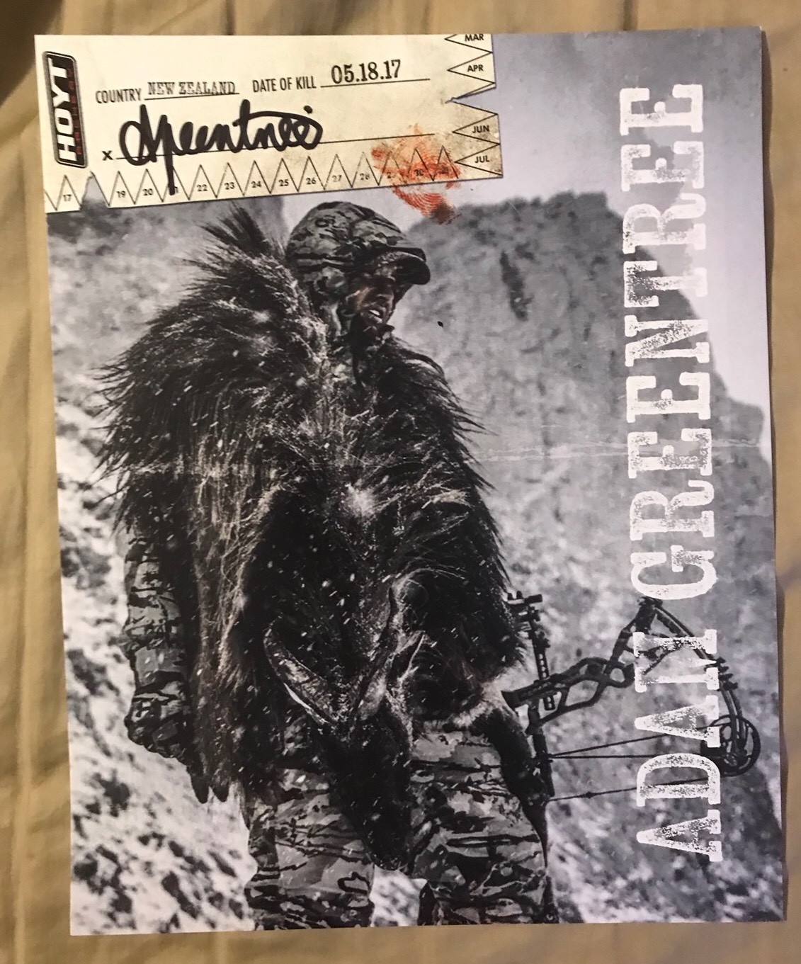 Adam Greentree Signed 8 X 10 Hoyt Promo Card Hunting 2018 Autographed ...