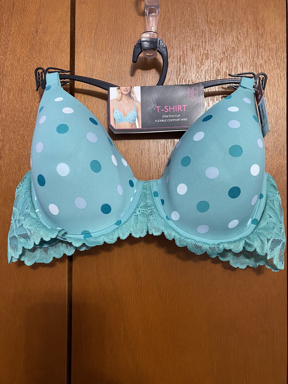 Women's No Boundaries T-Shirt Bra 40D Green Polka Dot Comfort Wire ...