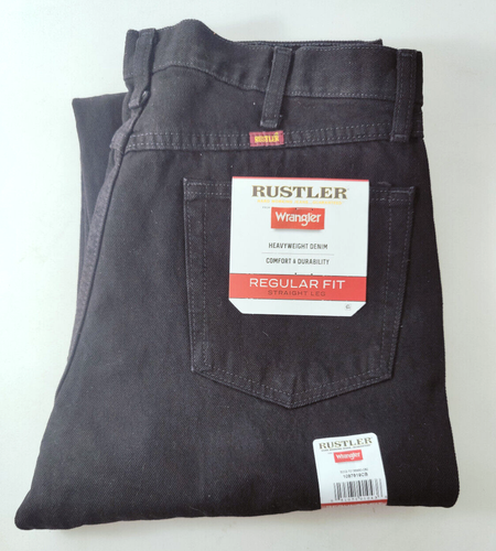 RUSTLER Wrangler 34x29 (tag:34x30) Black Heavyweight Denim Straight Reg Jeans 51071010436| eBay