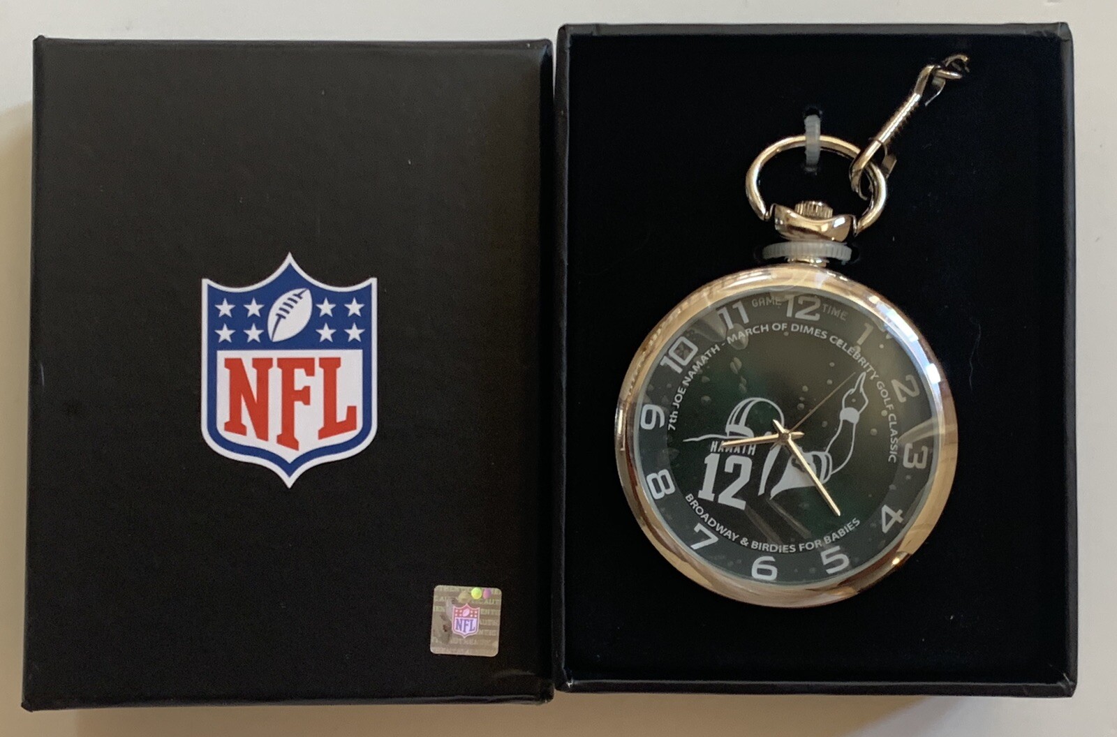 JOE NAMATH 12 NFL POCKET WATCH W/CHAIN-7th CELEBRITY GOLF CLASSIC ...