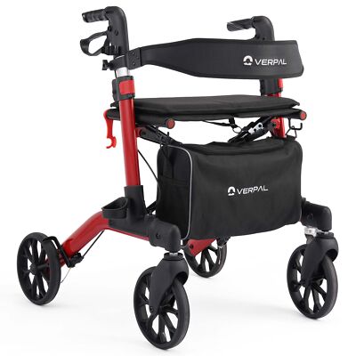 Dual Folding Rollator Walker Aluminum Rolling Walker 350LB Capacity ...