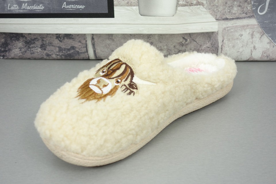 highland cow slippers mules womens slip on warm cosy faux fur lined ...