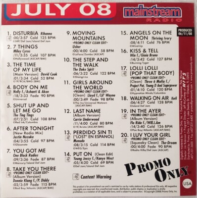 Promo Only CD - Mainstream Radio Series - July 2008 - Promotional CD ...