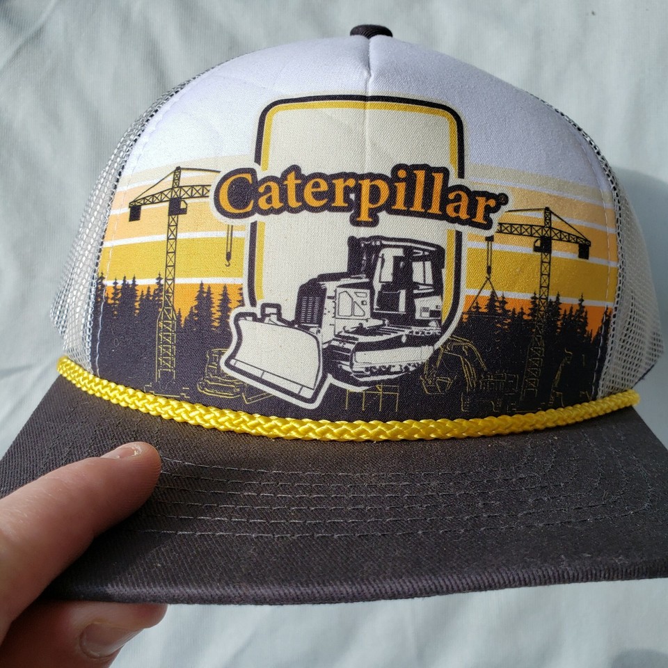 Caterpillar Trucker Hat Snapback Pine tree construction zone scene ...