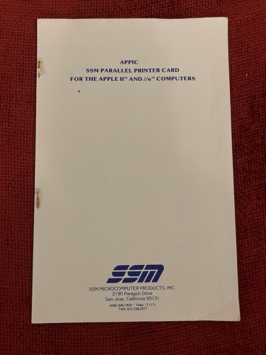 APPIC SSM Parallel Printer Card Manual - SSM - Apple II and 2e ...